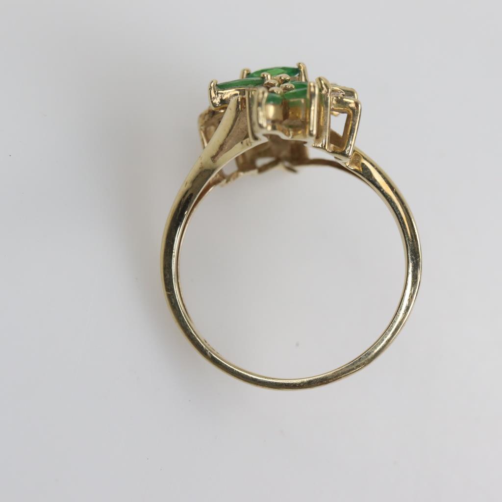 10kt Gold Green Stone Diamond Accent Ring | Property Room