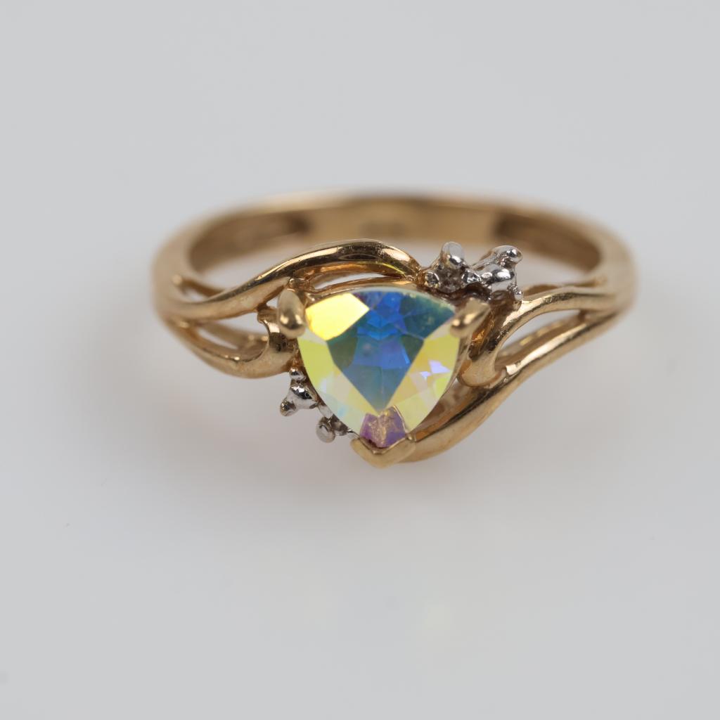 10kt Gold Iridescent Stone Diamond Accent Ring | Property Room