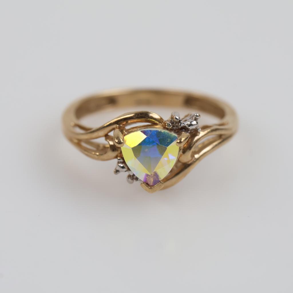10kt Gold Iridescent Stone Diamond Accent Ring | Property Room