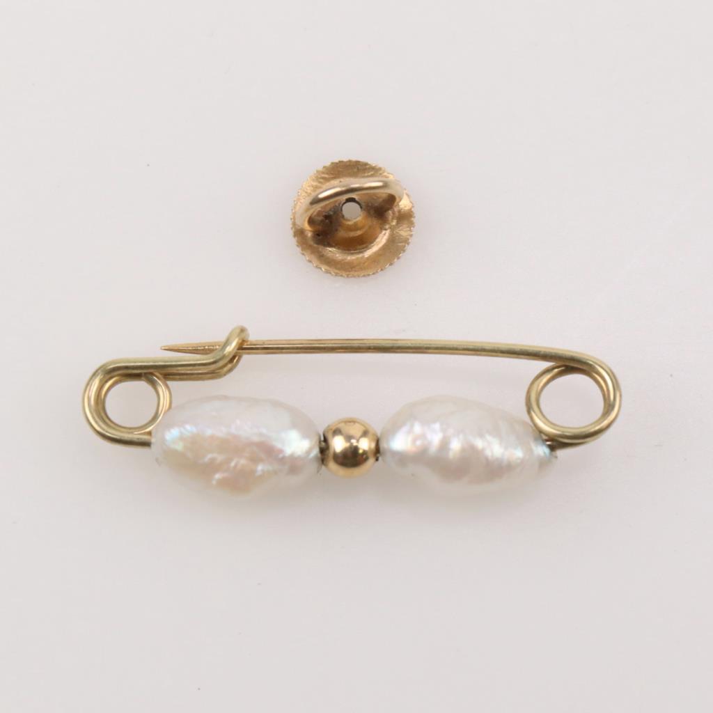10kt Gold Pearl Pin And Earring Screw Back, 2 Pieces | Property Room