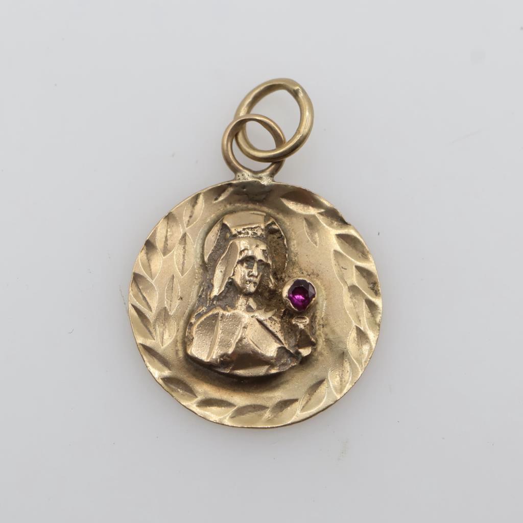 10kt Gold Pink Stone Religious Pendant | Property Room