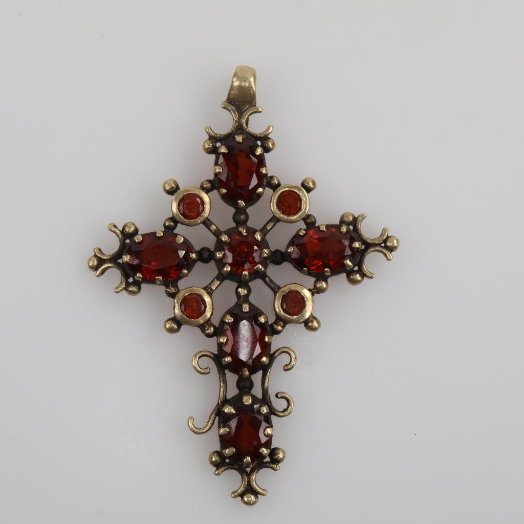 10kt Gold Red Stone Cross Pendant | Property Room