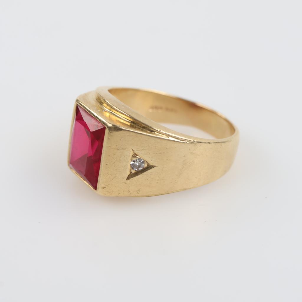 10kt Gold Red Stone Diamond Accent Ring | Property Room