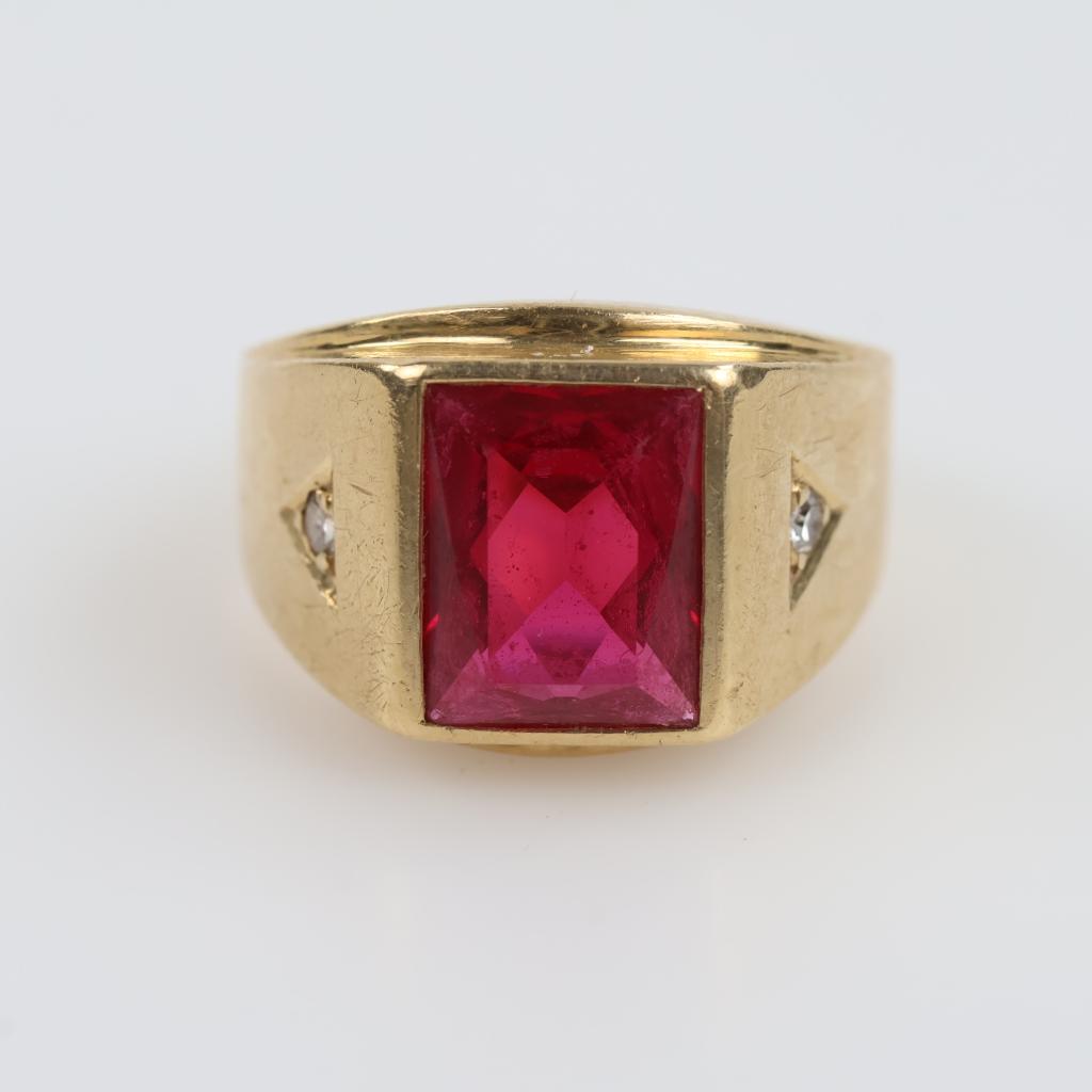 10kt Gold Red Stone Diamond Accent Ring | Property Room