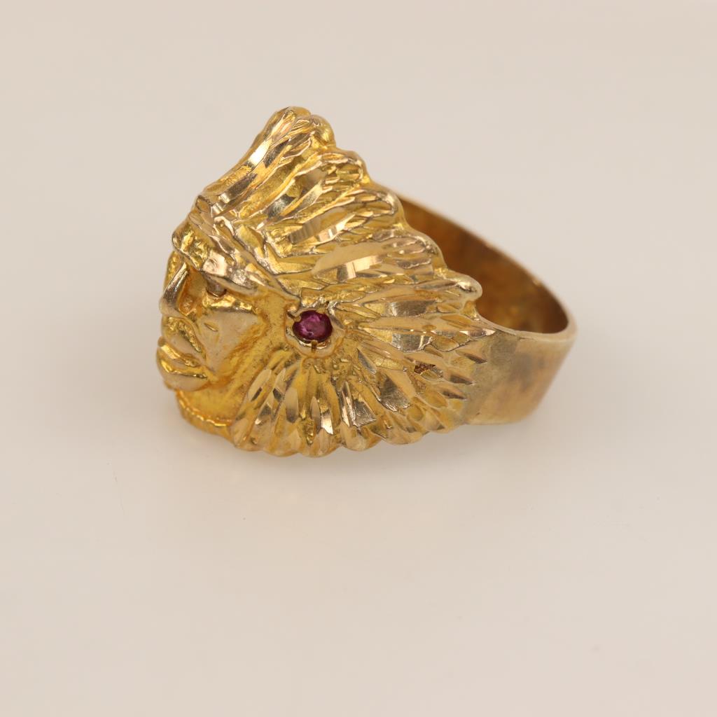 10kt Gold Red Stone Diamond Indian Head Ring | Property Room