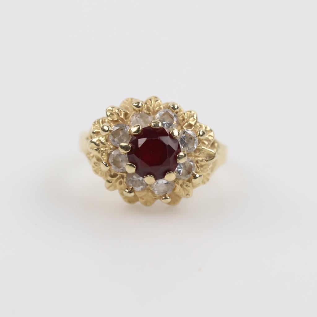 10kt Gold Red Stone Diamond Ring | Property Room