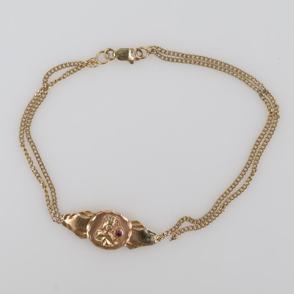 10kt Gold Red Stone Religious Bracelet | Property Room