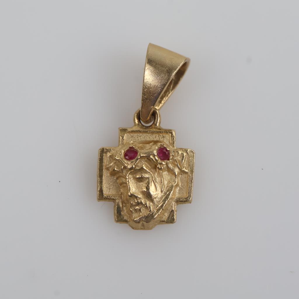 10kt Gold Red Stone Religious Pendant | Property Room