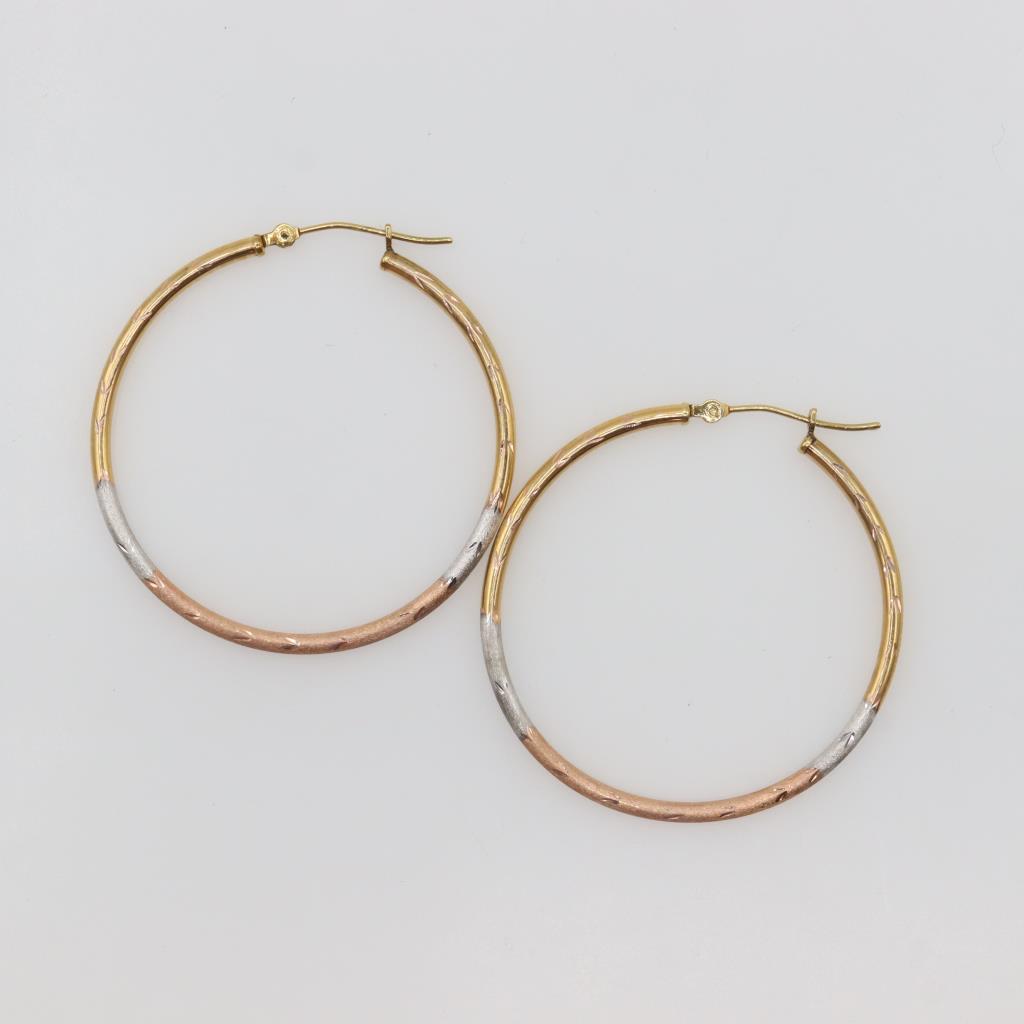 10kt Gold Tri Color Hollow Hoop Earrings | Property Room