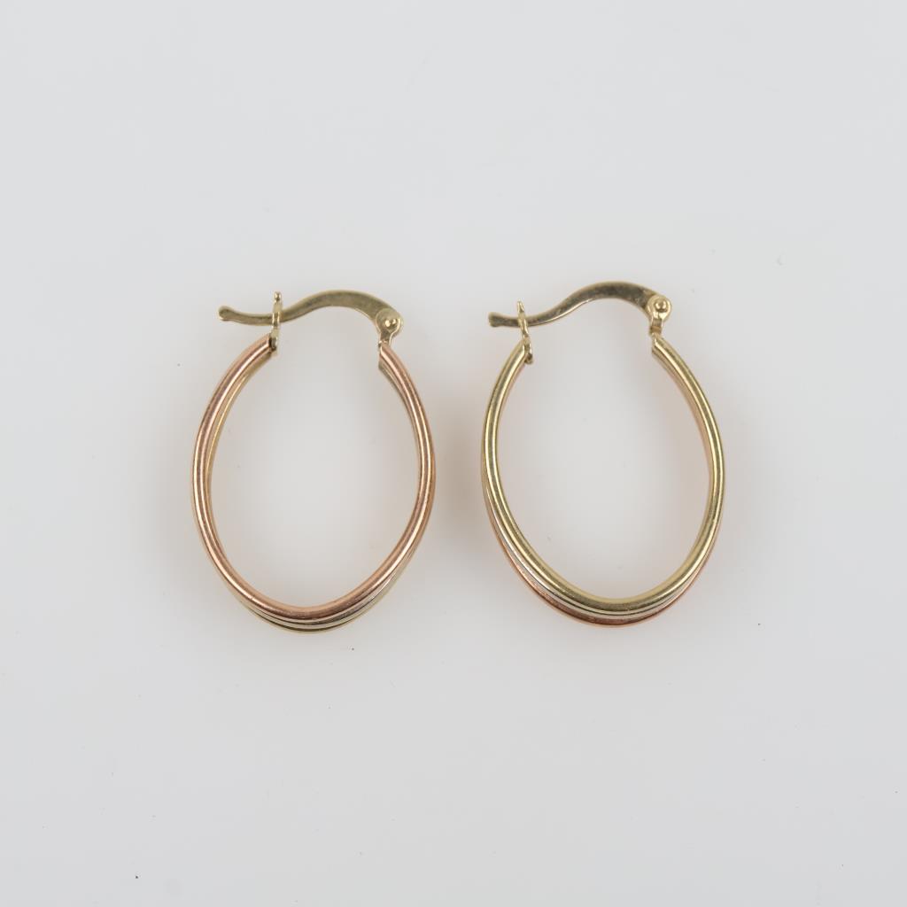 10kt Gold Tri-color Hollow Hoop Earrings | Property Room
