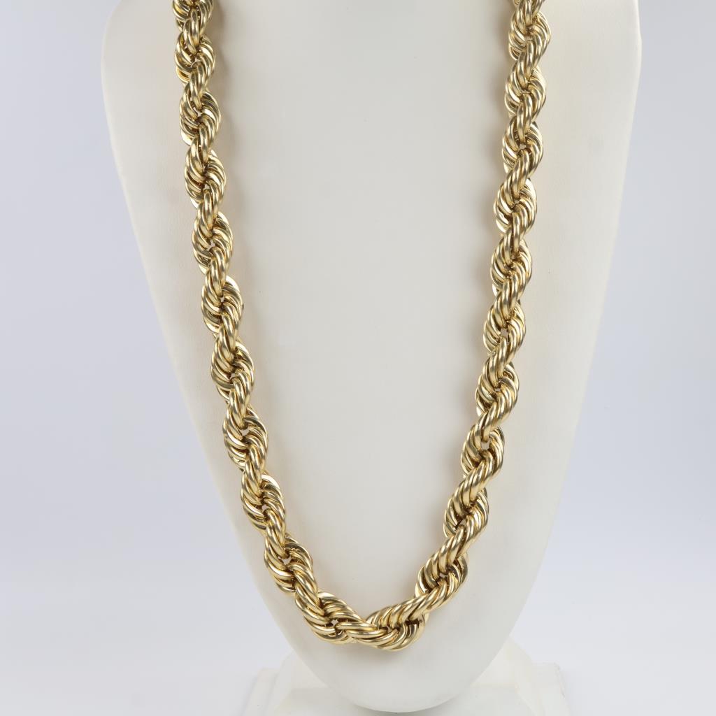 10kt Gold Twisted Rope Hollow Chain Necklace-Evaluated By Our Certified ...