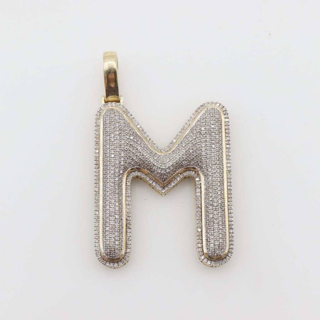 10kt Gold Two-tone Clear Stone Letter M Pendant | Property Room