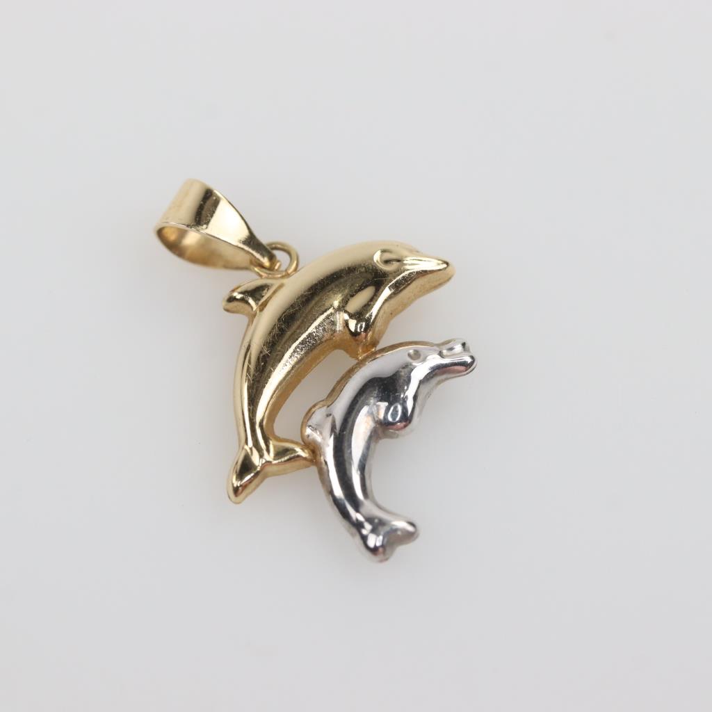 10kt Gold Two-tone Hollow Dolphin Pendant | Property Room