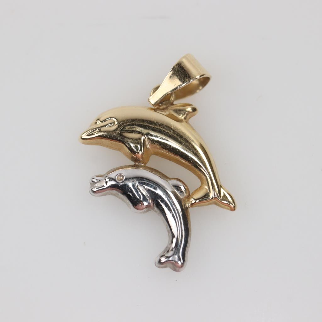 10kt Gold Two-tone Hollow Dolphin Pendant | Property Room