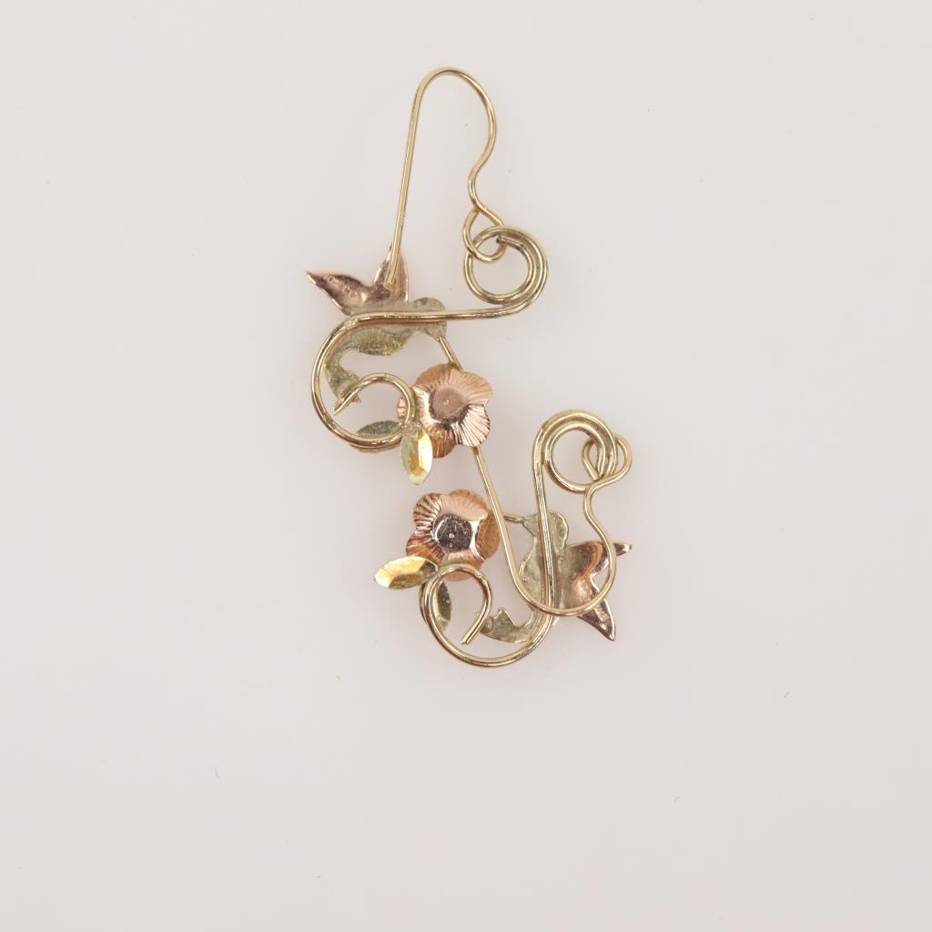 10kt Gold Two-tone Hummingbird Flower Earrings | Property Room