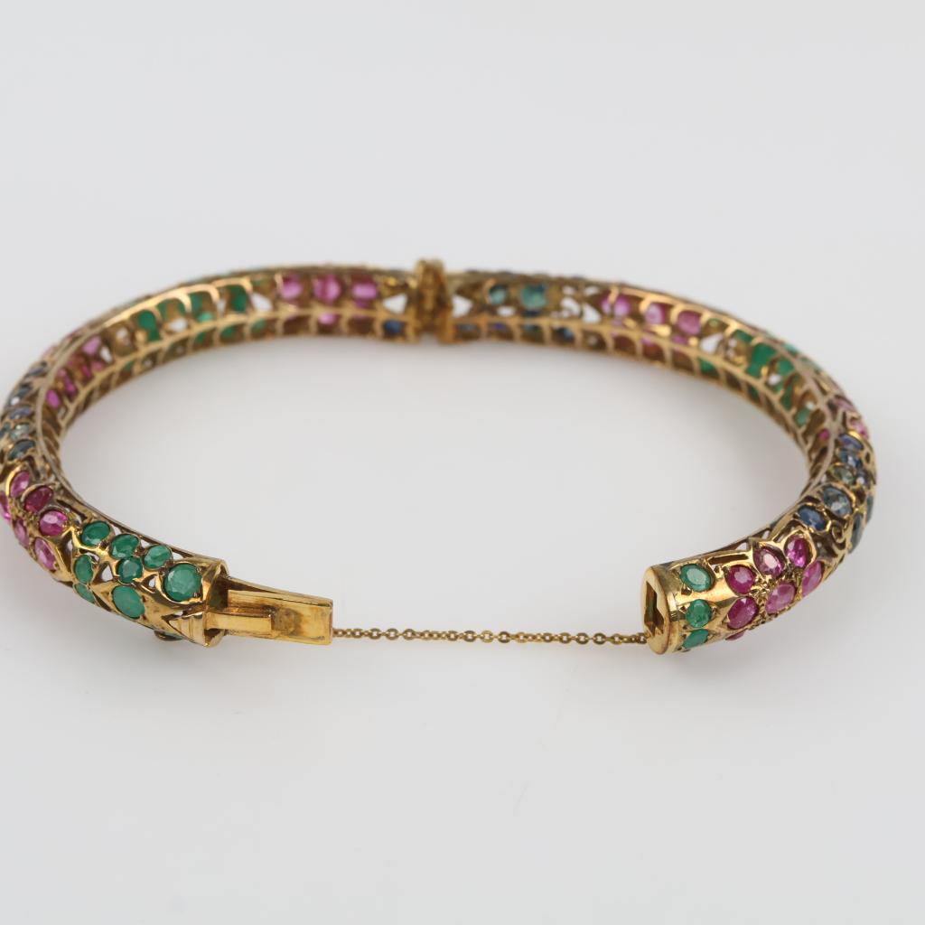 10kt Multi-Color Stone Hollow Hinged Bangle | Property Room