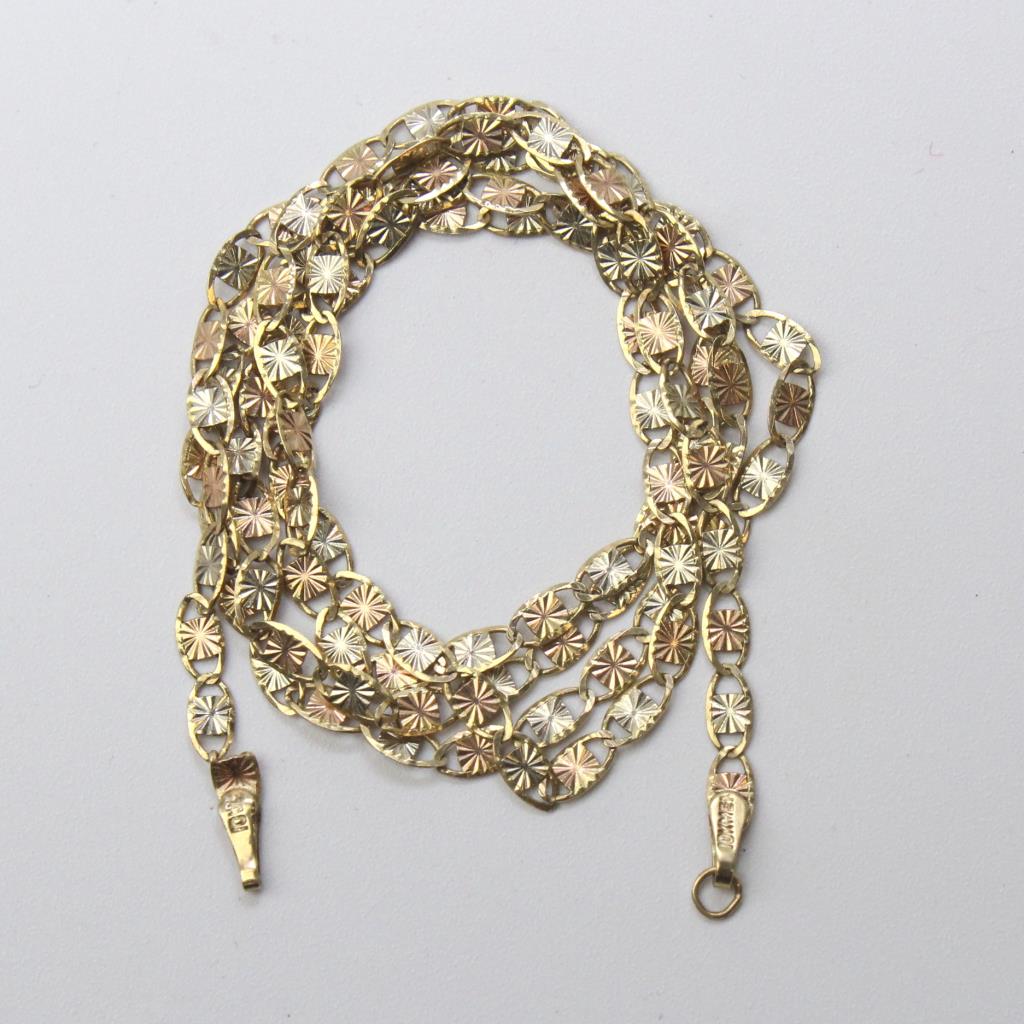 10kt Tri-Tone Gold 4.6g Flat Mariner Chain Necklace | Property Room