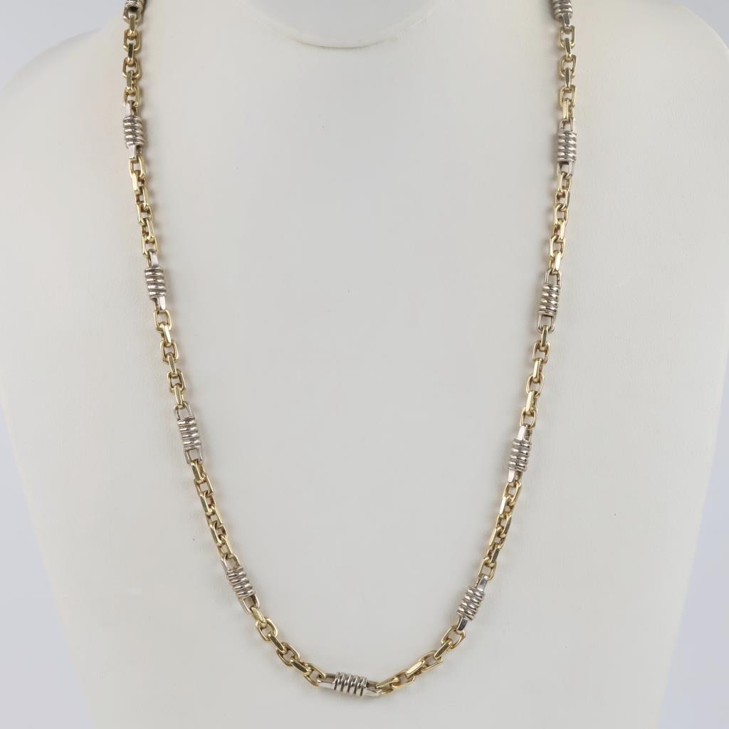 10kt Two Tone Gold Barrel Spring Link Chain Necklace-Evaluated By Our ...