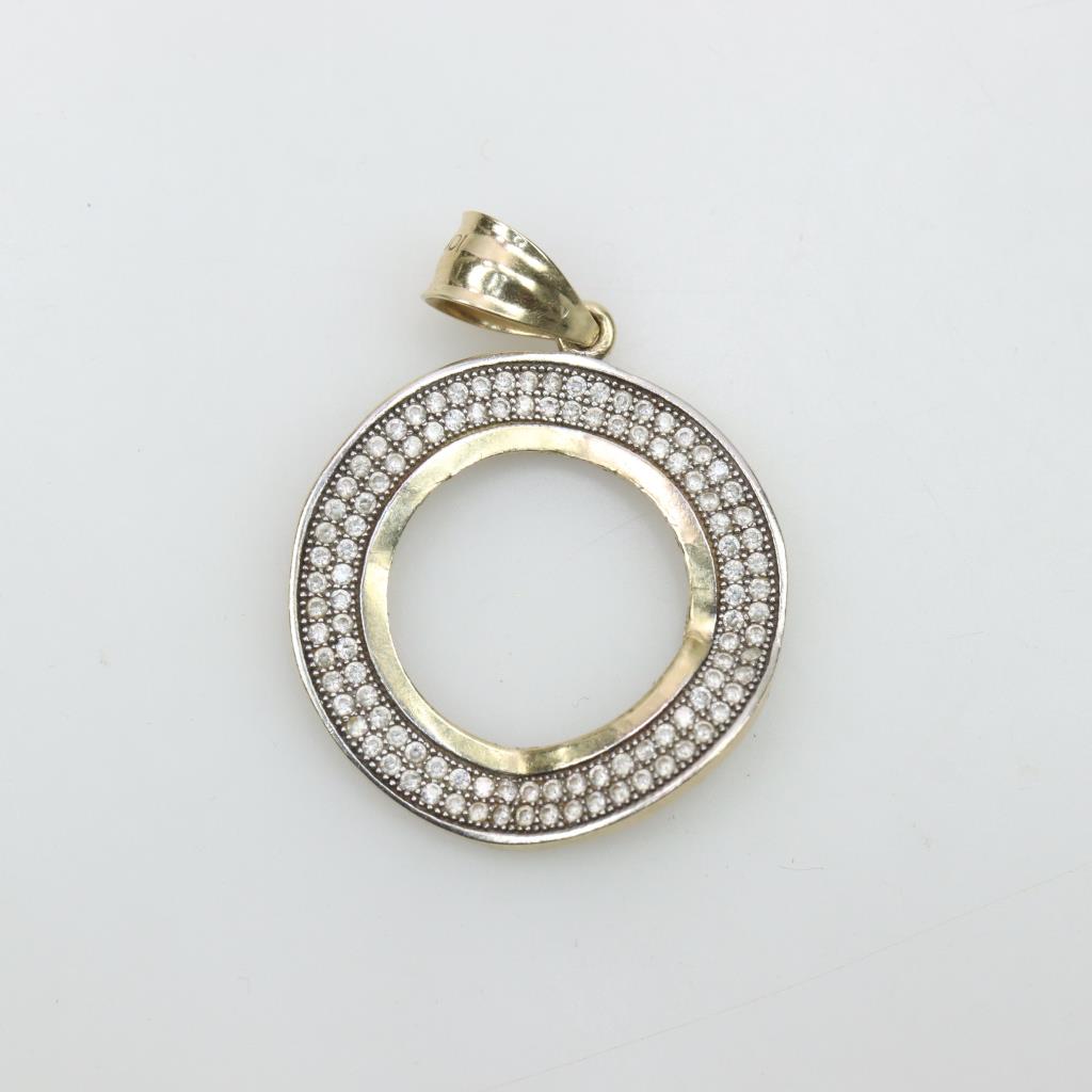 10kt Two Tone Gold Clear Stone Circle Frame Pendant | Property Room