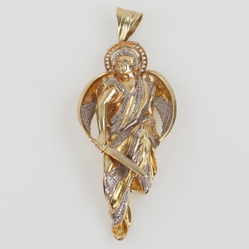 10kt Two Tone Gold Diamond Armed Angel Pendant-Evaluated By Our ...