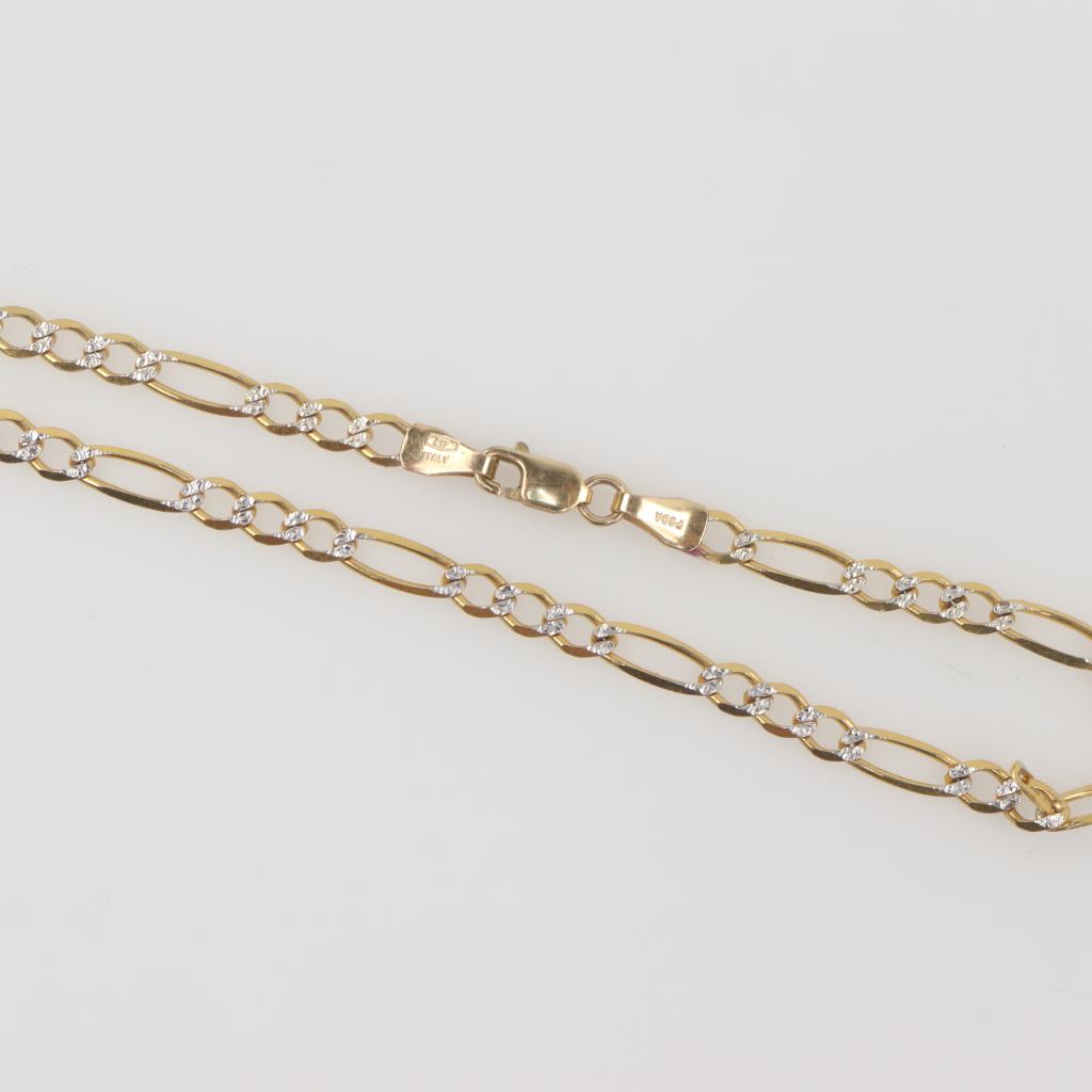 10kt Two Tone Gold Figaro Chain Link Bracelet | Property Room