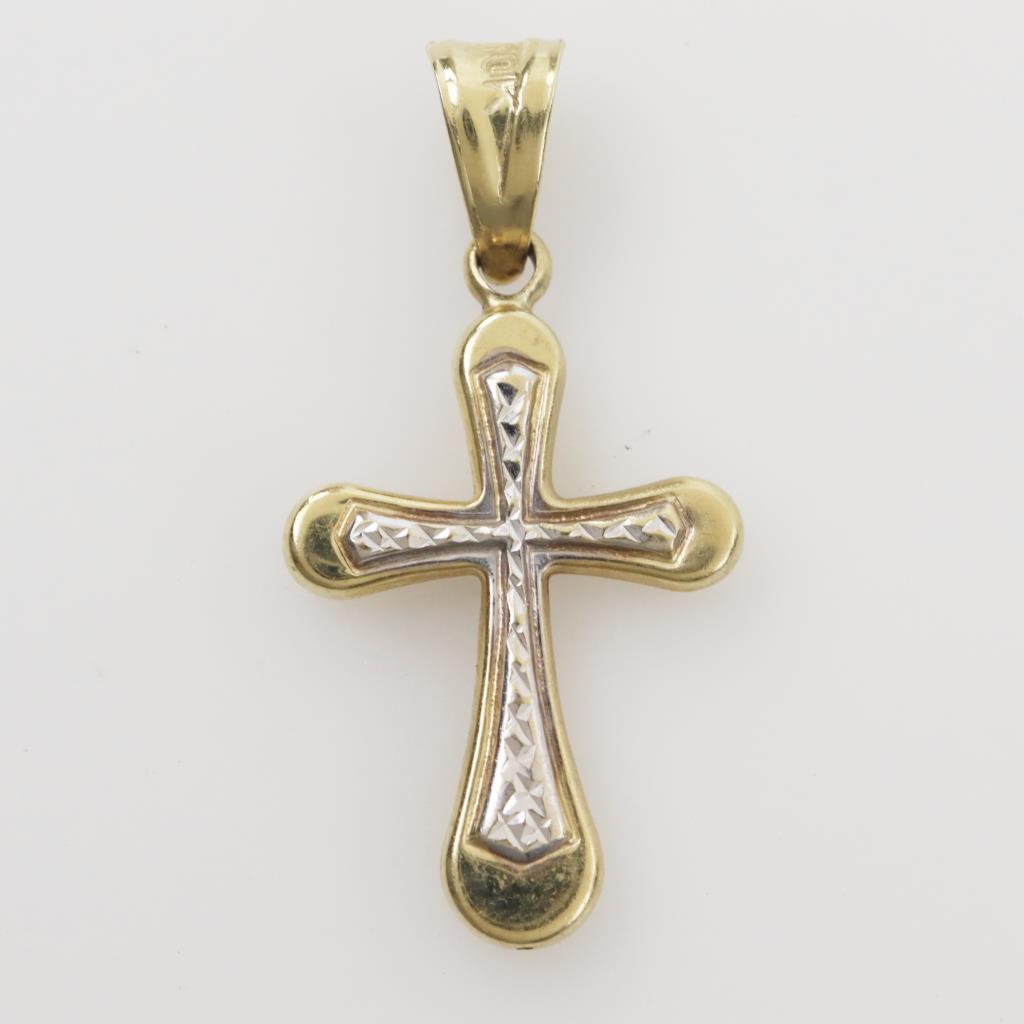 10kt Two Tone Gold Hollow Cross Pendant | Property Room