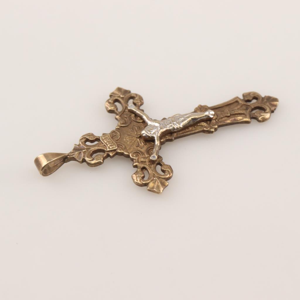 10kt Two Tone Gold Religious Cross Pendant | Property Room