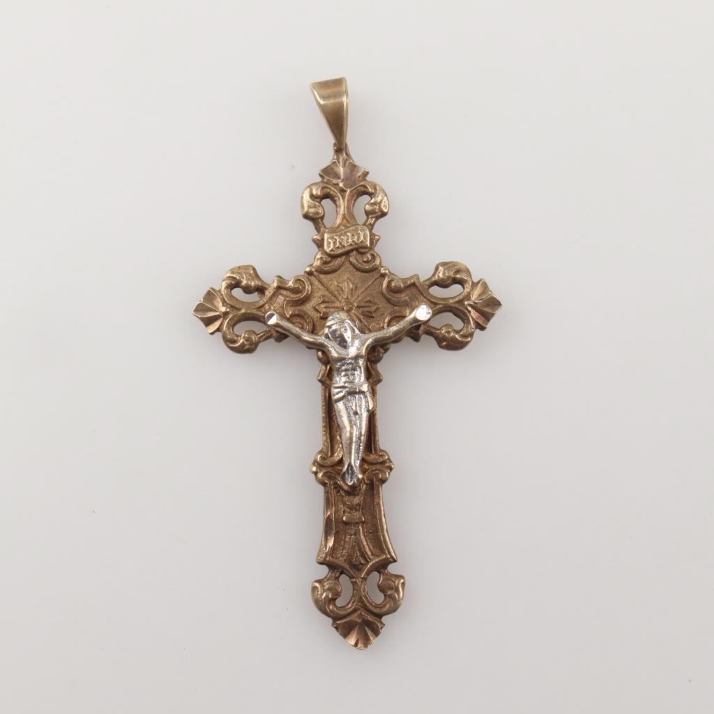10kt Two Tone Gold Religious Cross Pendant | Property Room