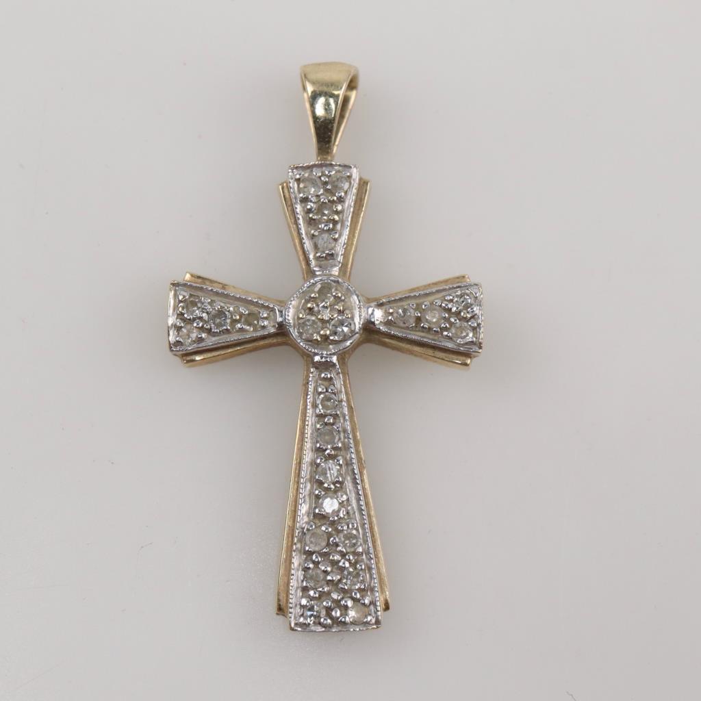 10kt Two Toned Gold Diamond Cross Pendant | Property Room