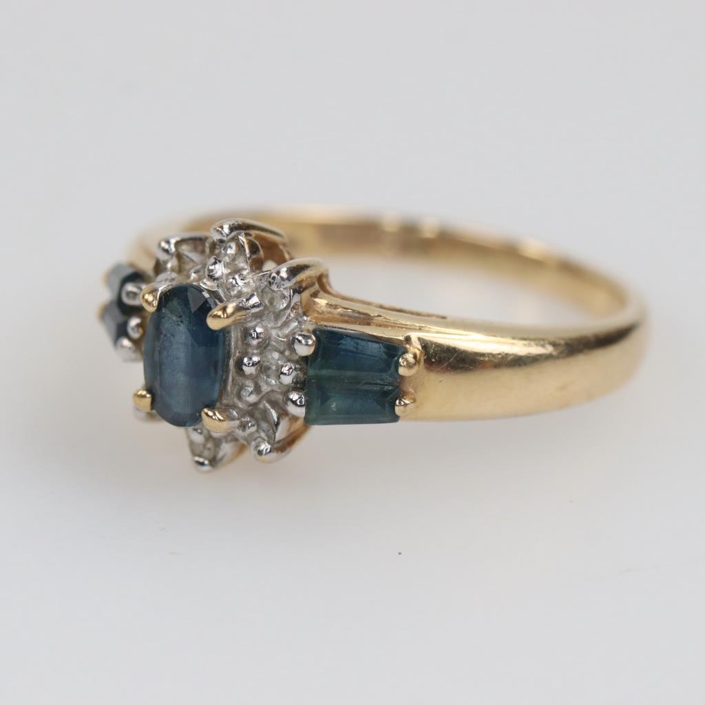 10kt Two-Tone Gold Blue Stone Diamond Accent Ring | Property Room
