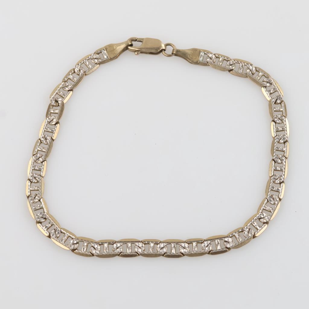 10kt Two-Tone Gold Flat Mariner Chain Bracelet | Property Room