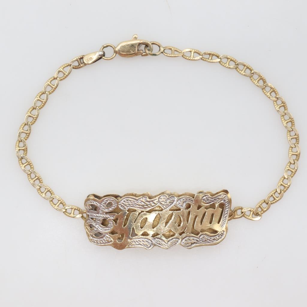 10kt Two-Tone Gold Flat Mariner Chain Personalized Bracelet | Property Room