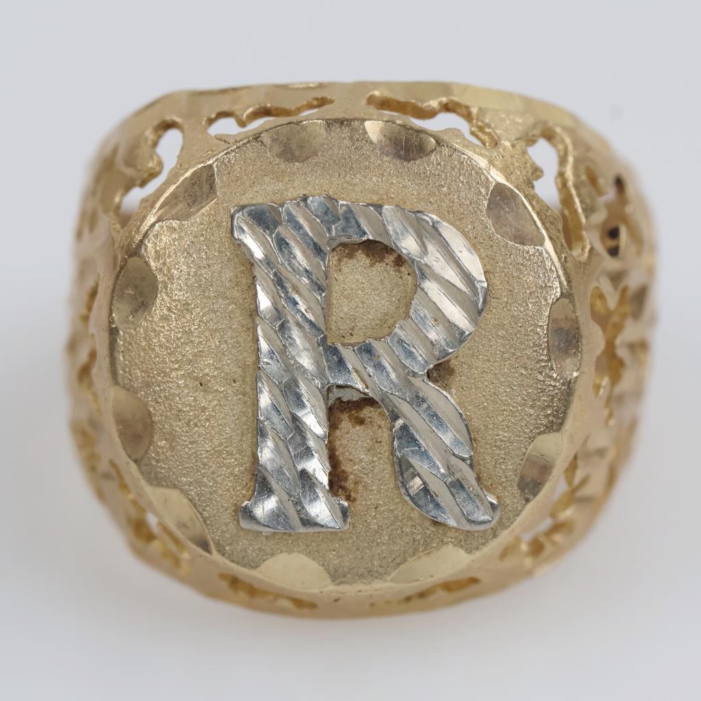 10kt Two-Tone Gold "R" Filigree Ring | Property Room