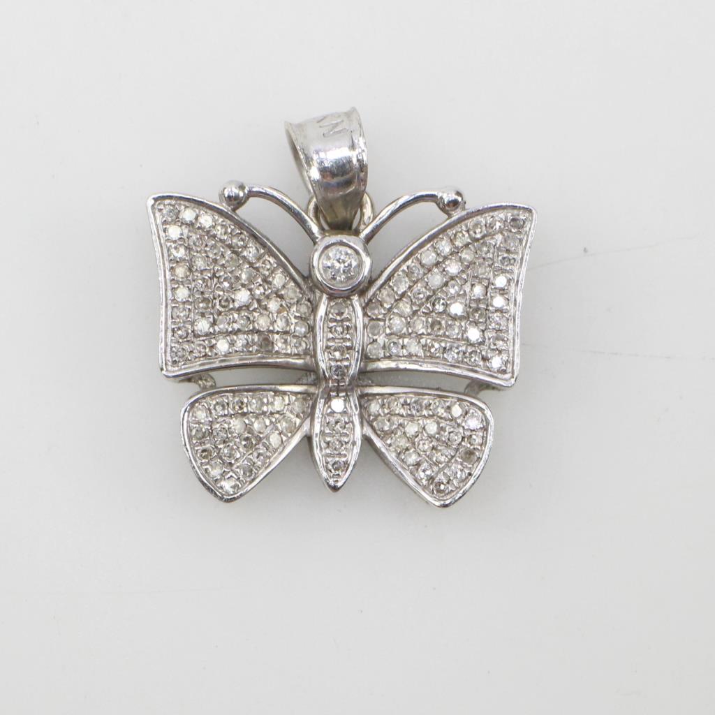 10kt White Gold Diamond Butter Fly Pendant | Property Room
