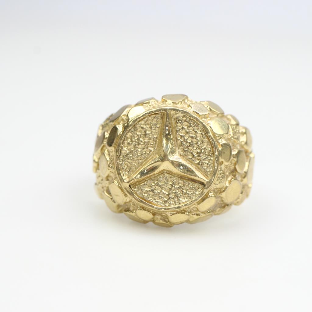 12k Gold Mercedes Logo Raw Nugget Ring | Property Room