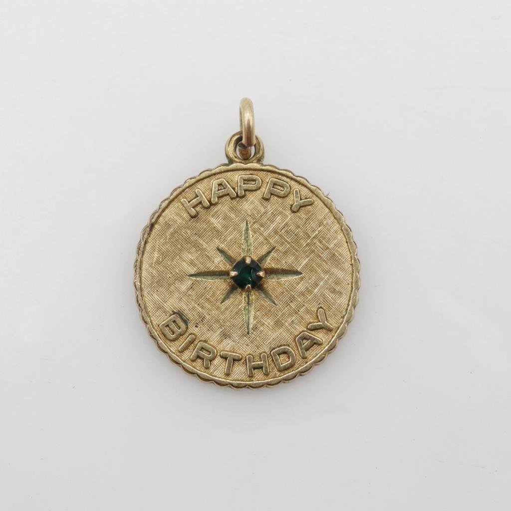 12kt Gold-filled Green Stone Happy Birthday Pendant | Property Room