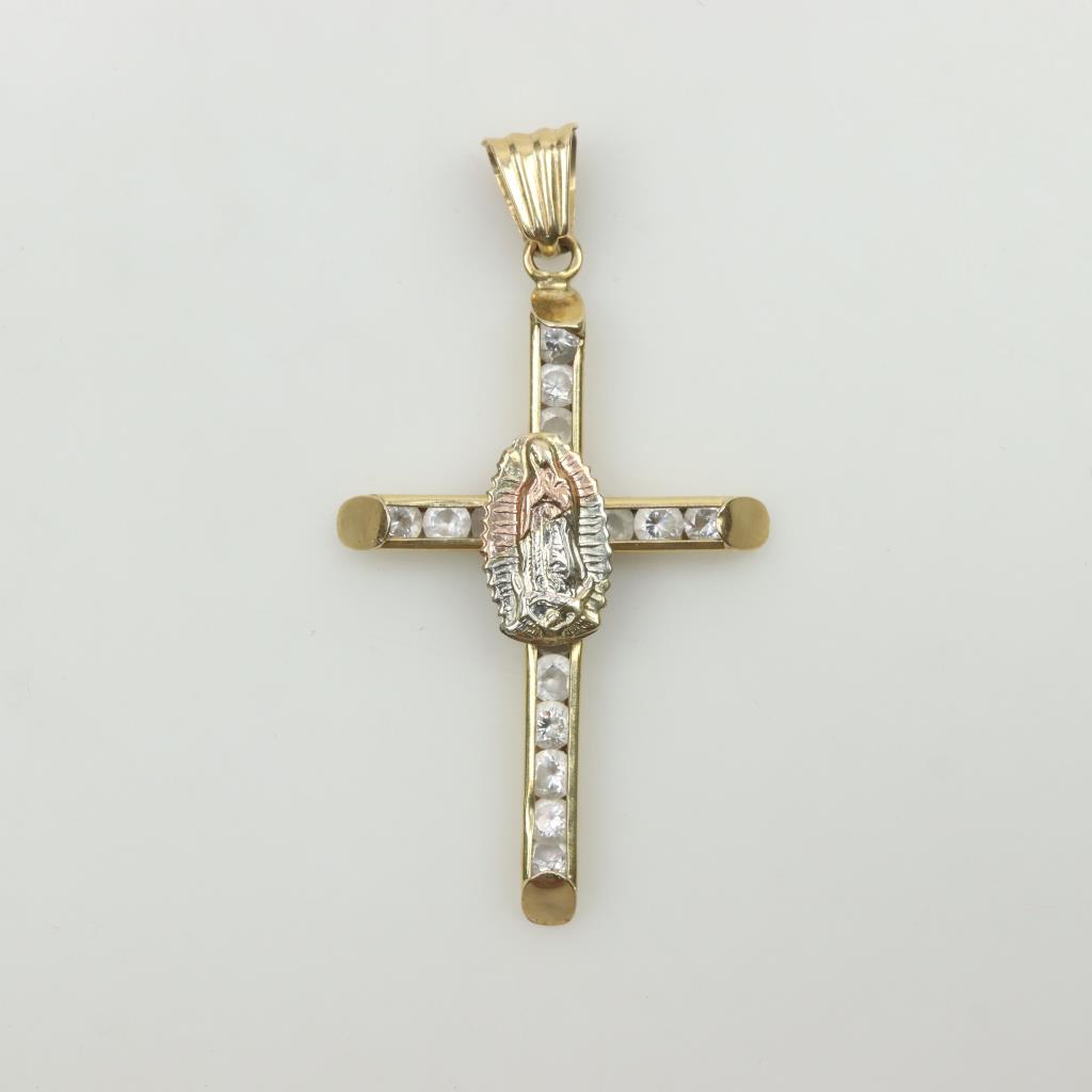12kt Tri Color Gold Clear Stone Cross Pendant | Property Room
