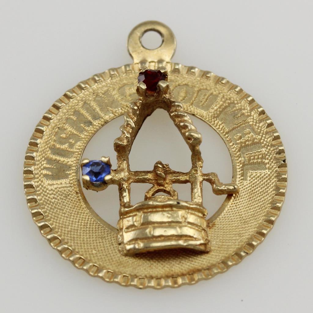 13kt Gold 1.5g Wishing Well Pendant With Red And Blue Stones | Property ...