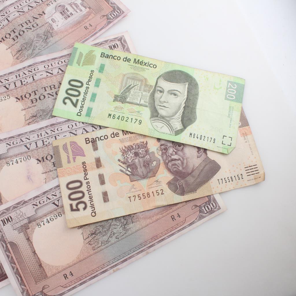 14 Foreign Bank Notes, Includes 700 Mexican Pesos | Property Room