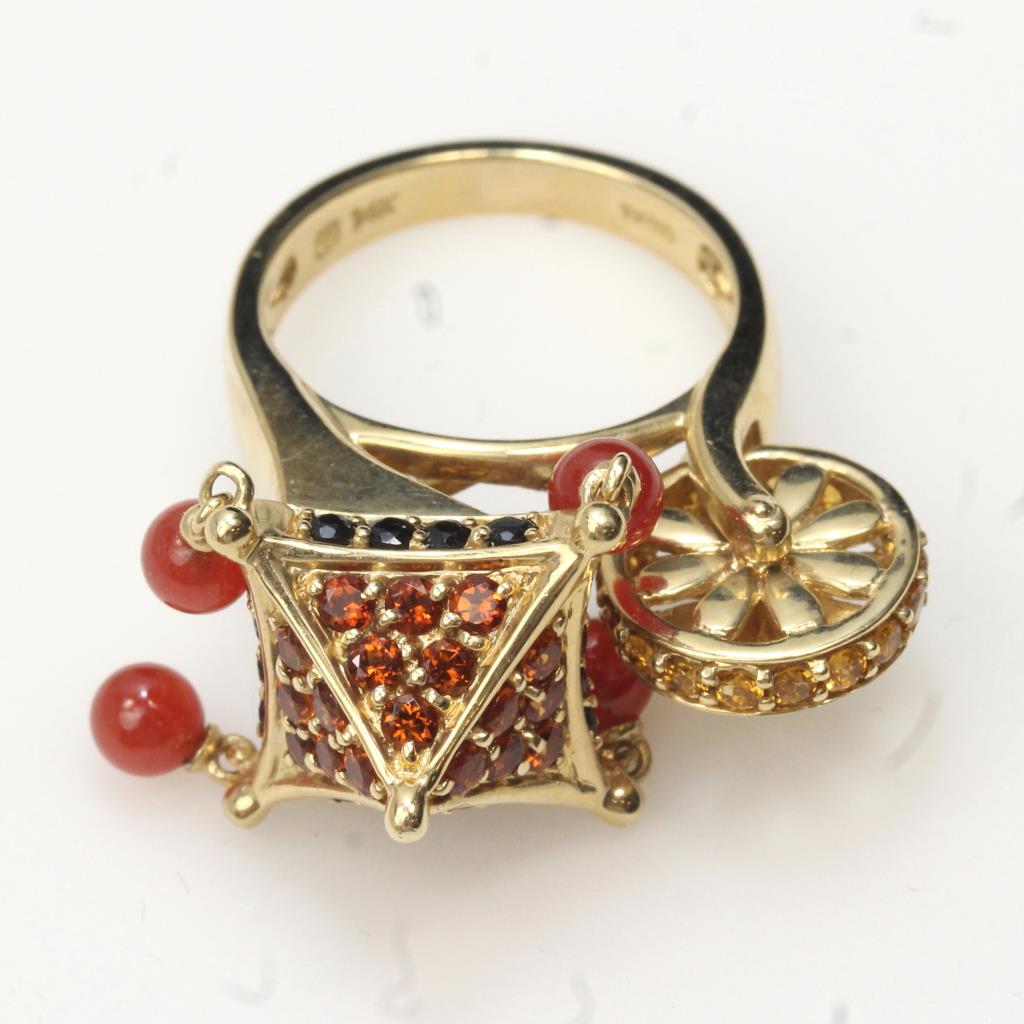 14kt Gold 9g Spinning Wheel And Tent Ring With Muti-colored Stones ...