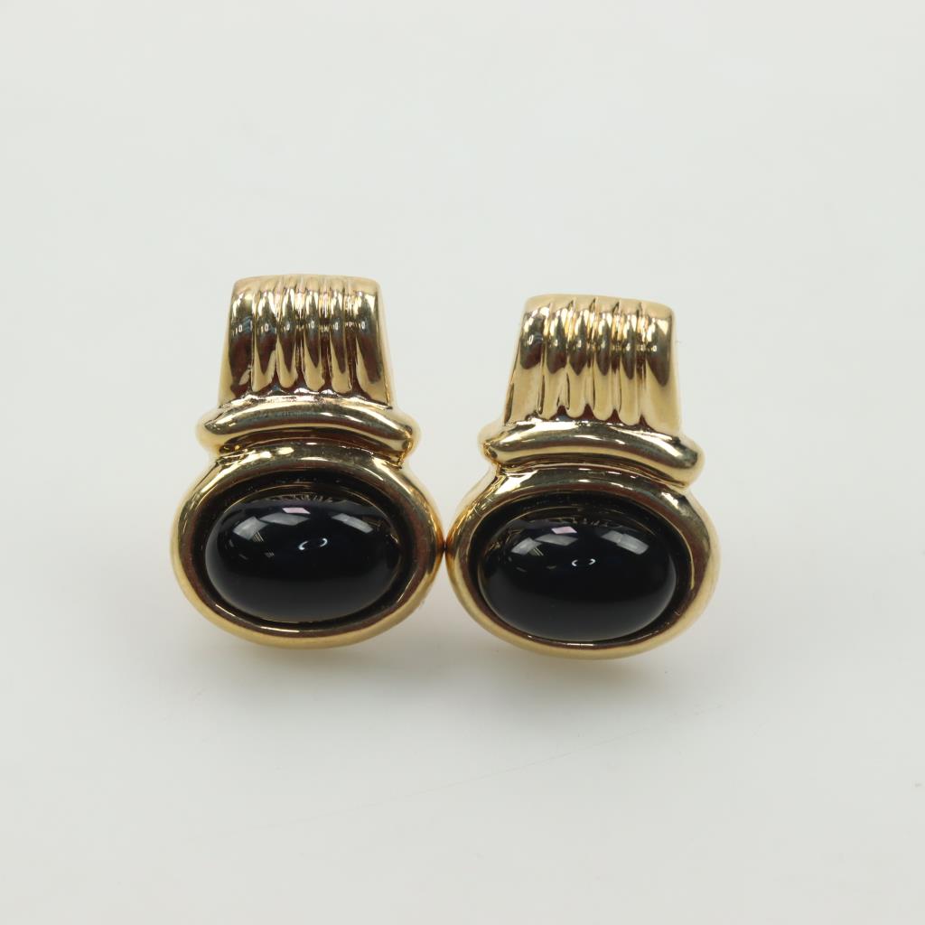 14kt Gold Black Onyx Omega Back Earrings | Property Room