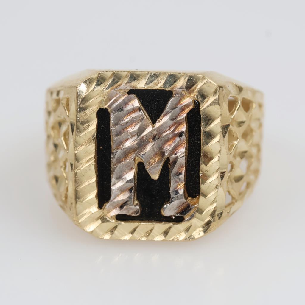 14kt Gold Black Stone "M" Initial Ring | Property Room