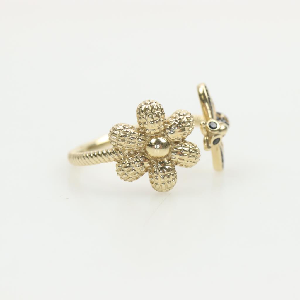 14kt Gold Blue And Yellow Spinel Bumble Bee Flower Wrap Around Ring ...