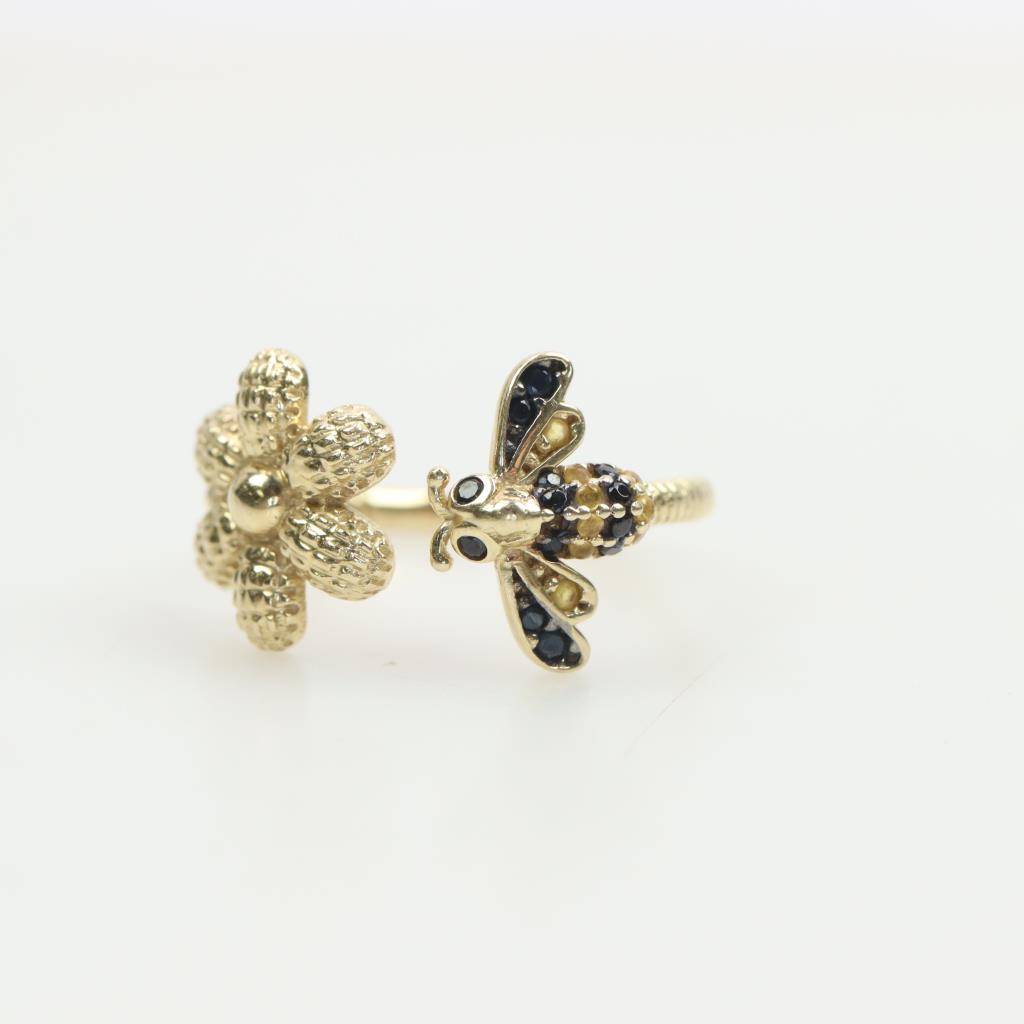 14kt Gold Blue And Yellow Spinel Bumble Bee Flower Wrap Around Ring ...