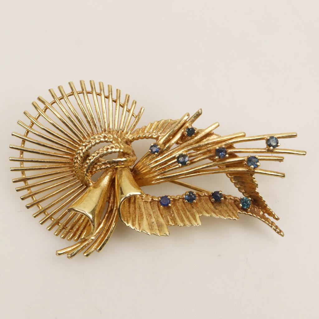 14kt Gold Blue Stone Accent Brooch | Property Room