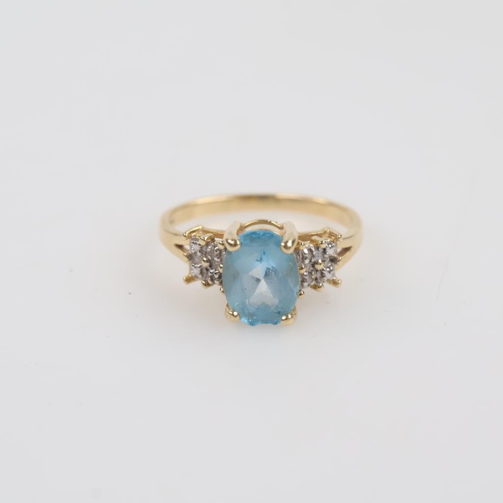 14kt Gold Blue Stone Clear Stone Accent Ring | Property Room