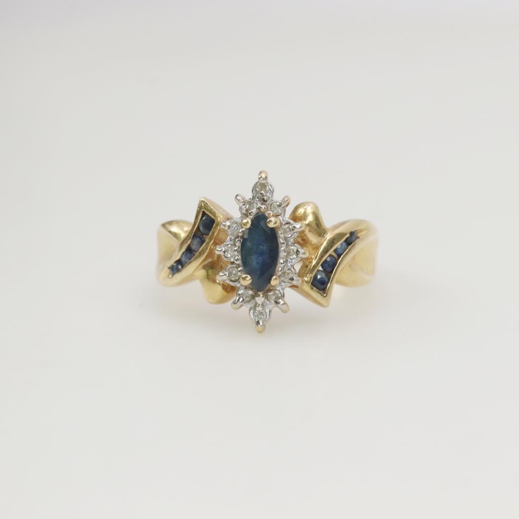 14kt Gold Blue Stone Diamond Accent Ring | Property Room