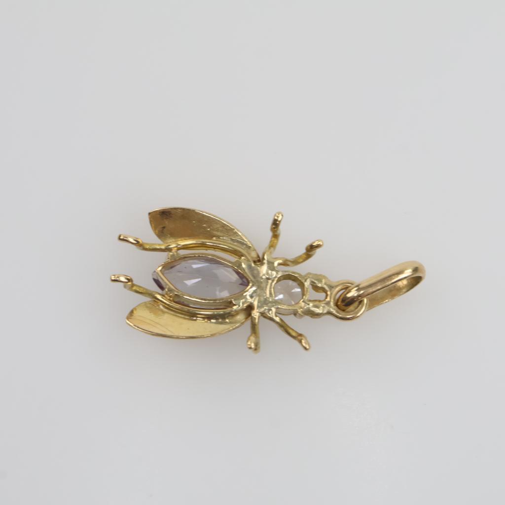 14kt Gold Clear And Purple Stone Fly Pendant | Property Room