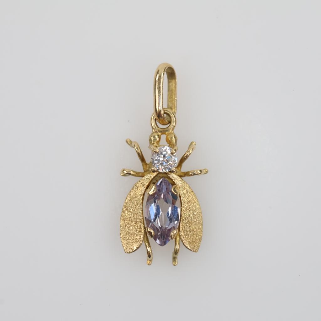 14kt Gold Clear And Purple Stone Fly Pendant | Property Room