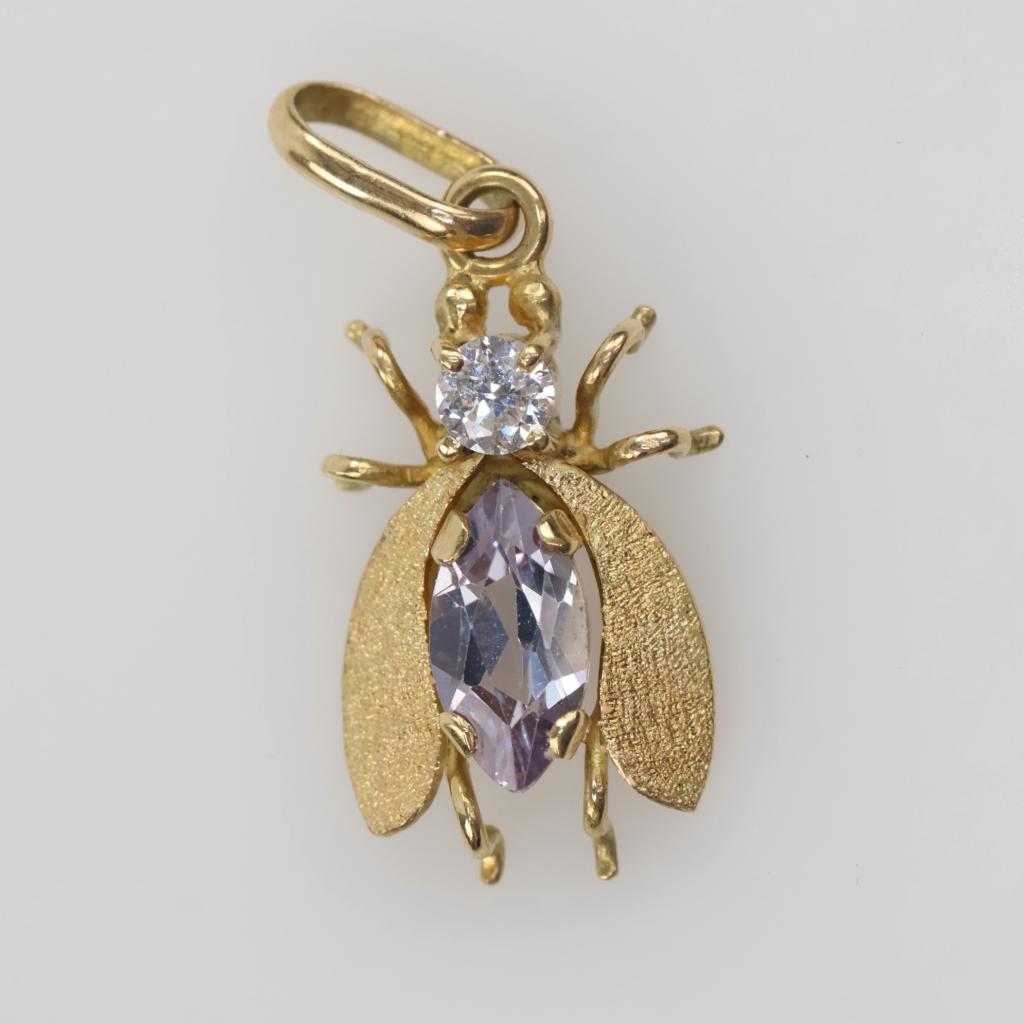14kt Gold Clear And Purple Stone Fly Pendant | Property Room